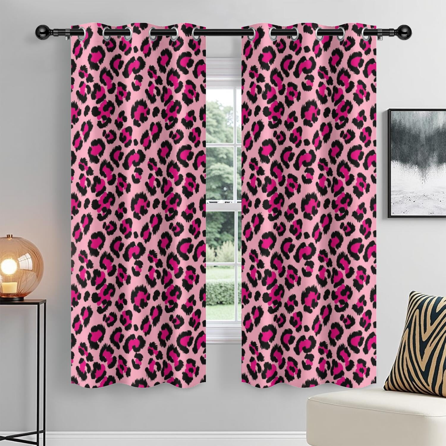 Black and Pink Leopard Print Blackout Curtains,Triple Weaved Fabric ...