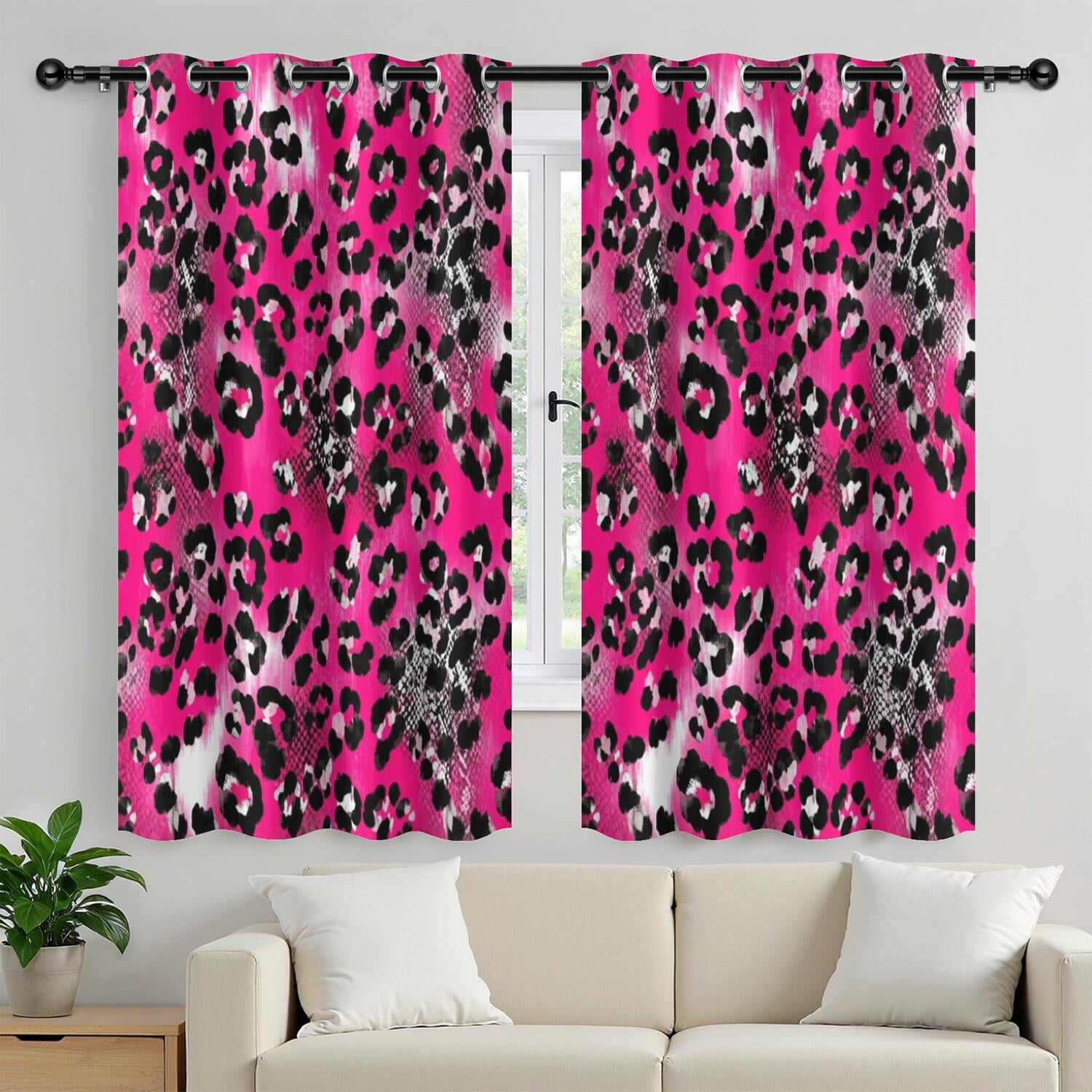 Black and Pink Leopard Print Blackout Curtains,Triple Weaved Fabric ...