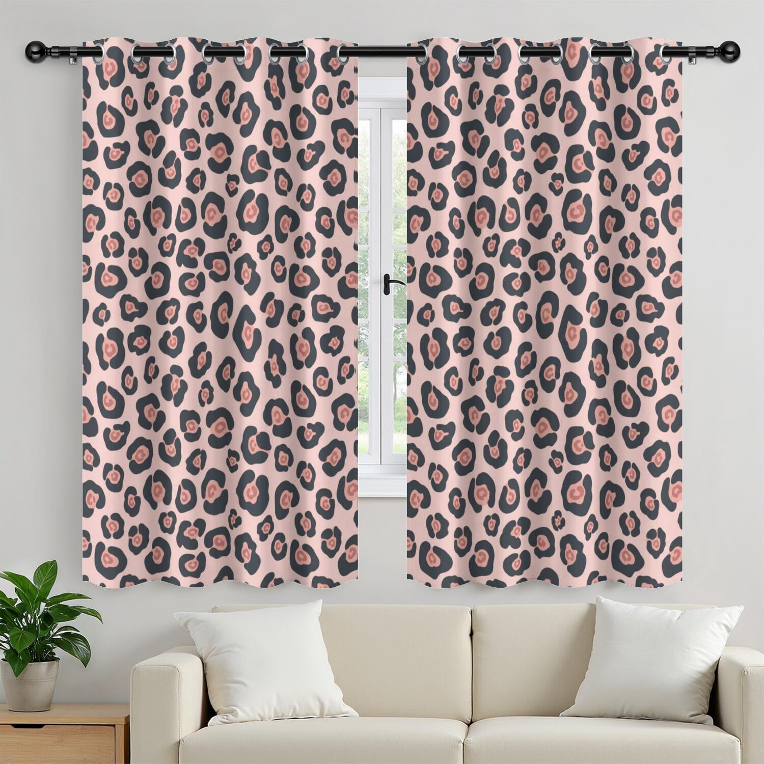Black and Pink Leopard Print Blackout Curtains,Triple Weaved Fabric ...