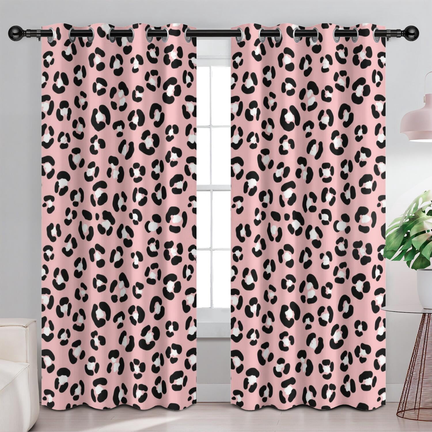 Black and Pink Leopard Print Blackout Curtains,Triple Weaved Fabric ...
