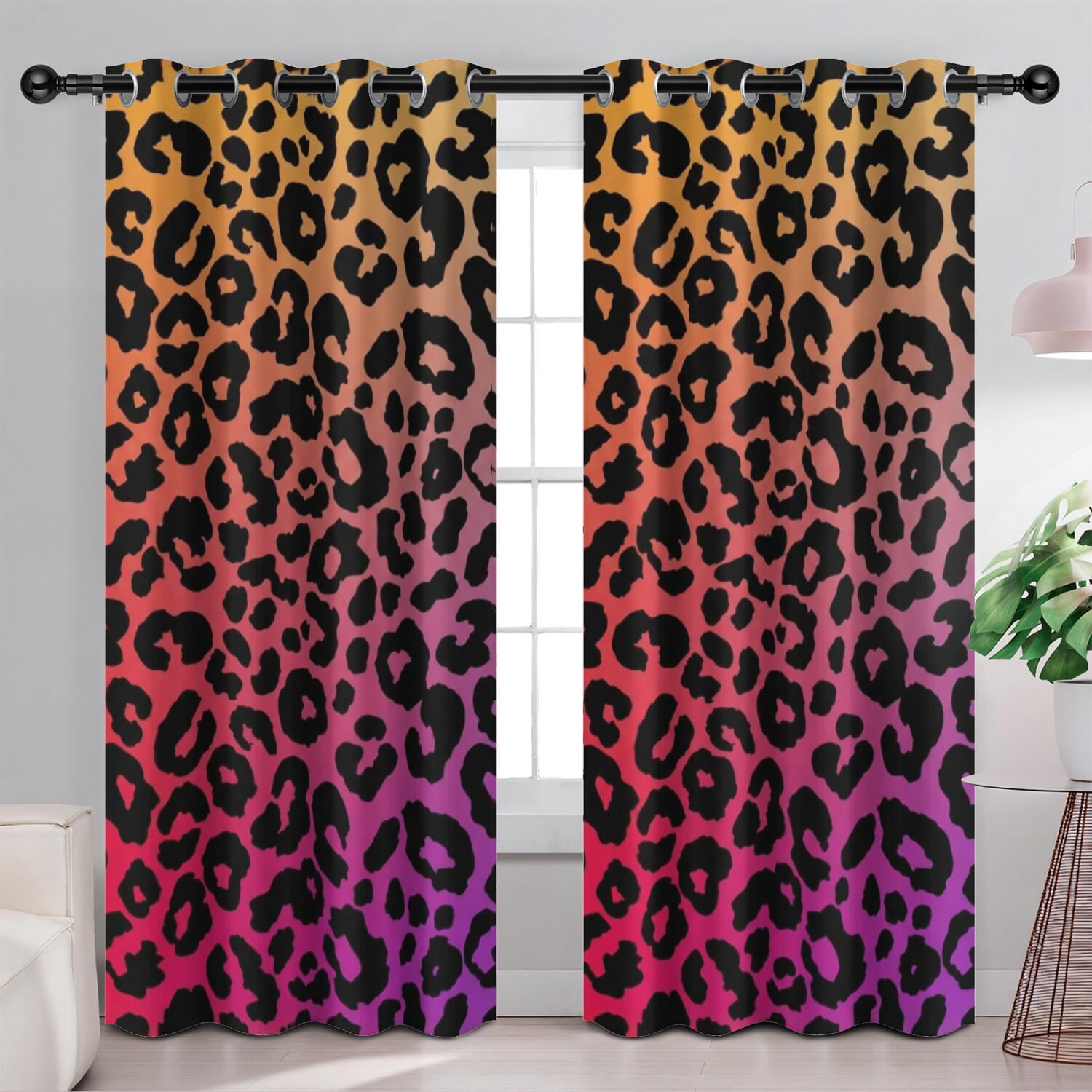 Black and Pink Leopard Print Blackout Curtains,Triple Weaved Fabric ...