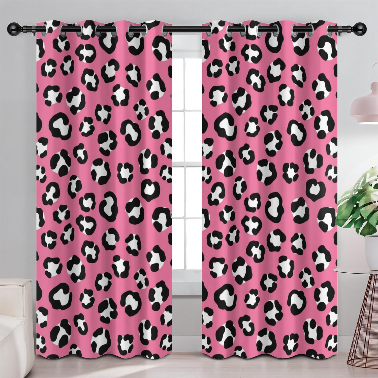 Black and Pink Leopard Print Blackout Curtains,Triple Weaved Fabric ...