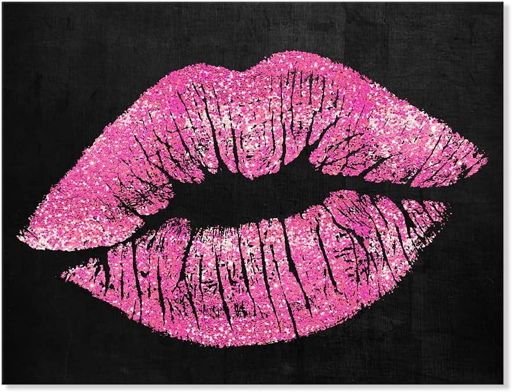Black and Pink Lips Canvas Wall Art Fashion and Glam Poster Sexy Lip ...