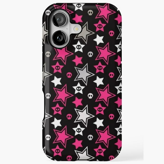Black and Pink Stars Scene Emo Pattern Phone Case with iPhone 17 to 11 ...