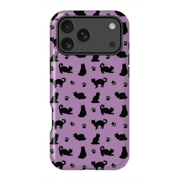 Black and Purple Cats and Paw Prints Fun Pet Pattern with iPhone 17 to ...