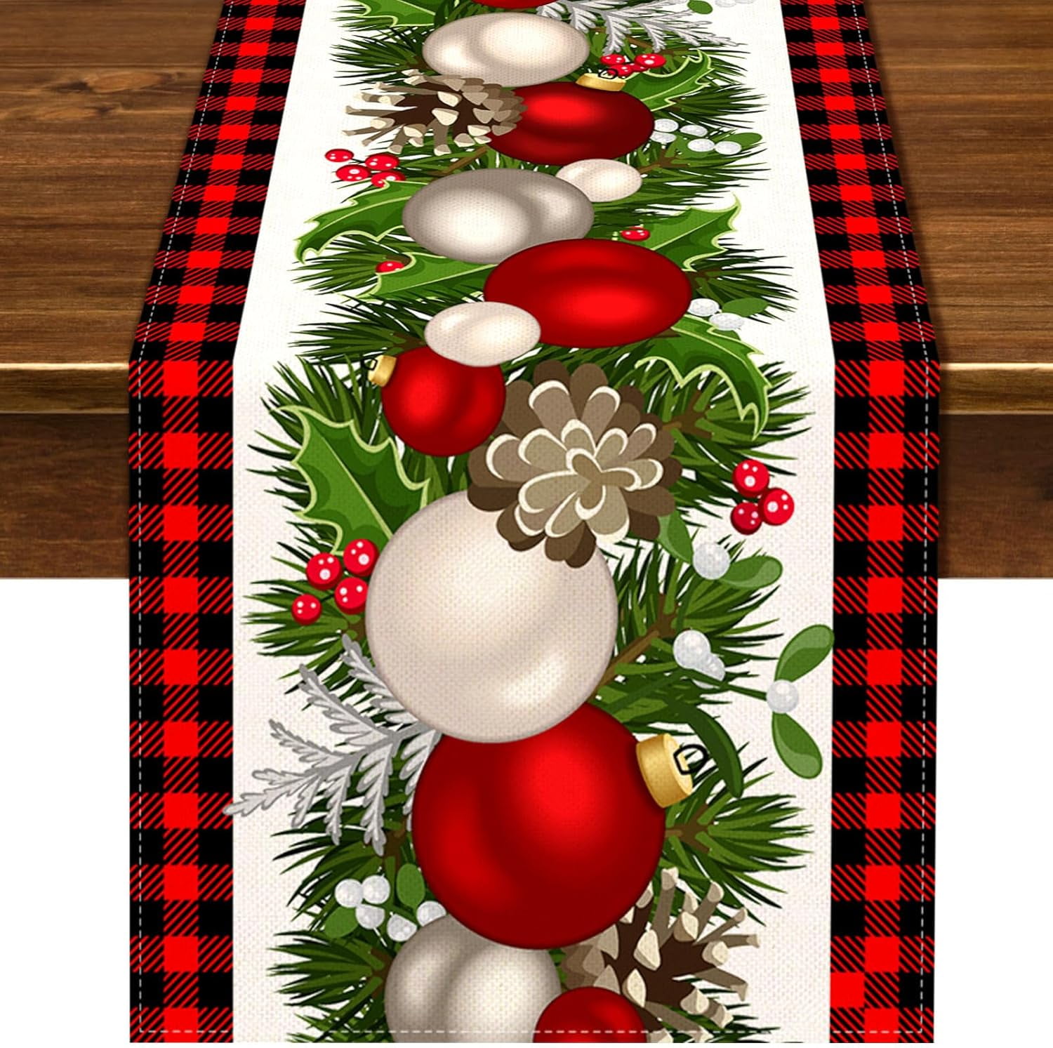 Black and Red Buffalo Check Plaid Christmas Table Runner 72 Inches Long ...