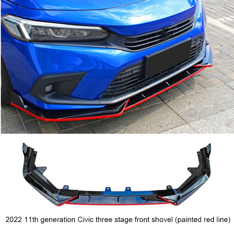Black and Red Edges - Front Shovel Diffuser for Civic, Splitter Body ...