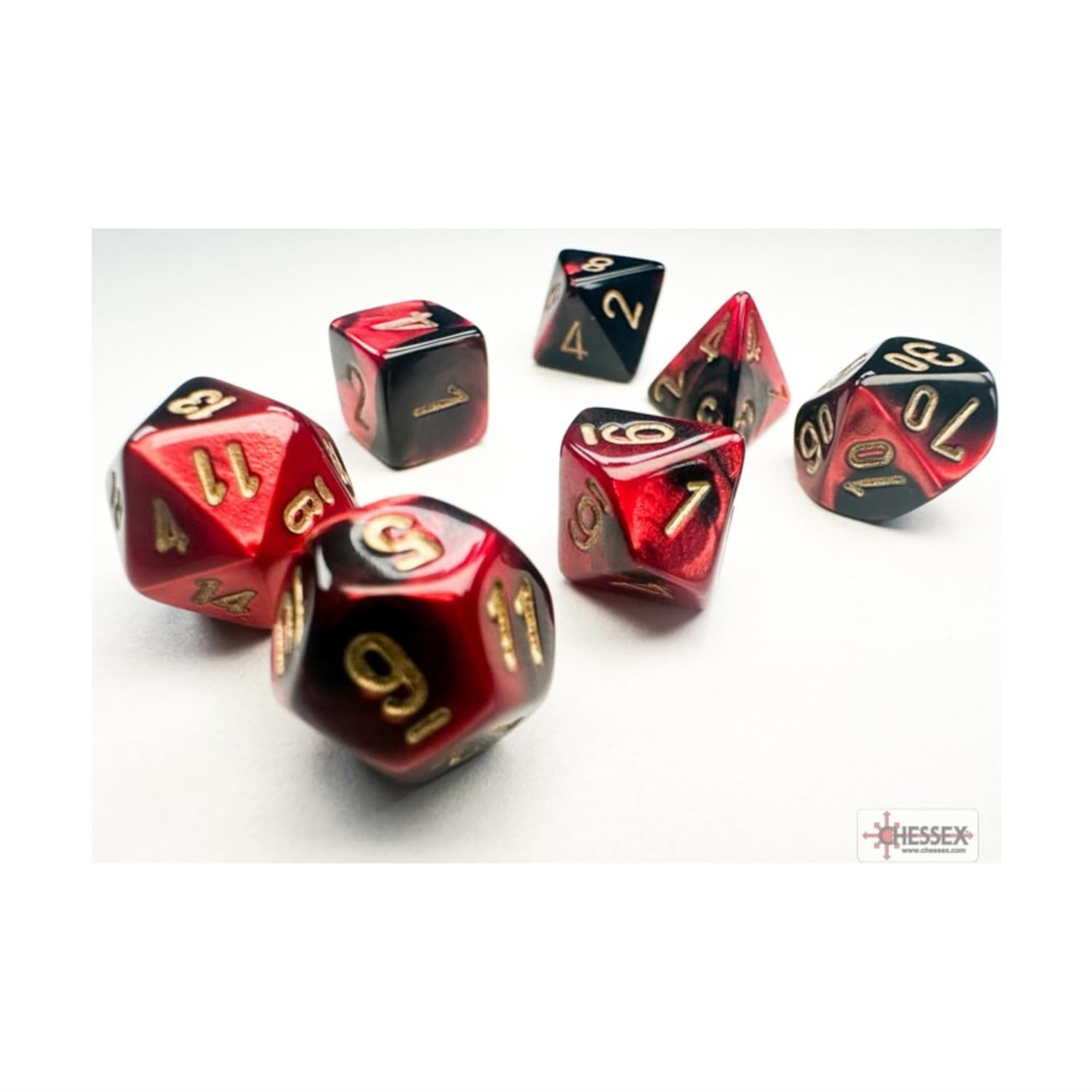 Black and Red Gemini Mini Dice with Gold Colored Numbers 10mm (3/8in ...