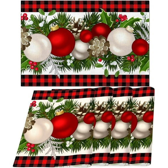 Christmas Tree Placemats Set of 4 Buffalo Plaid Pink Table Mats, Merry ...