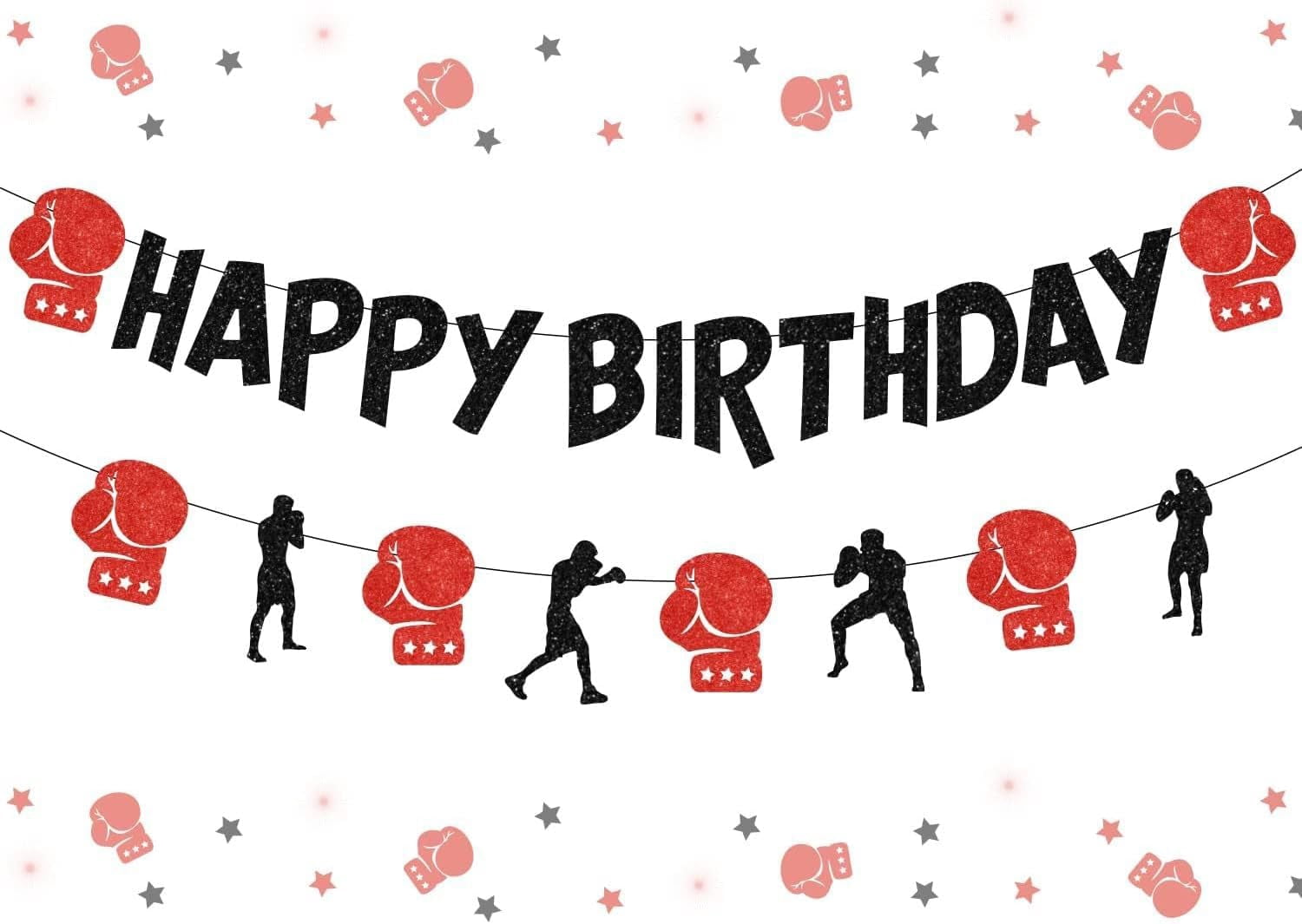 Black and Red Glitter "Happy Birthday" Banner with Boxing Gloves, Boxer ...