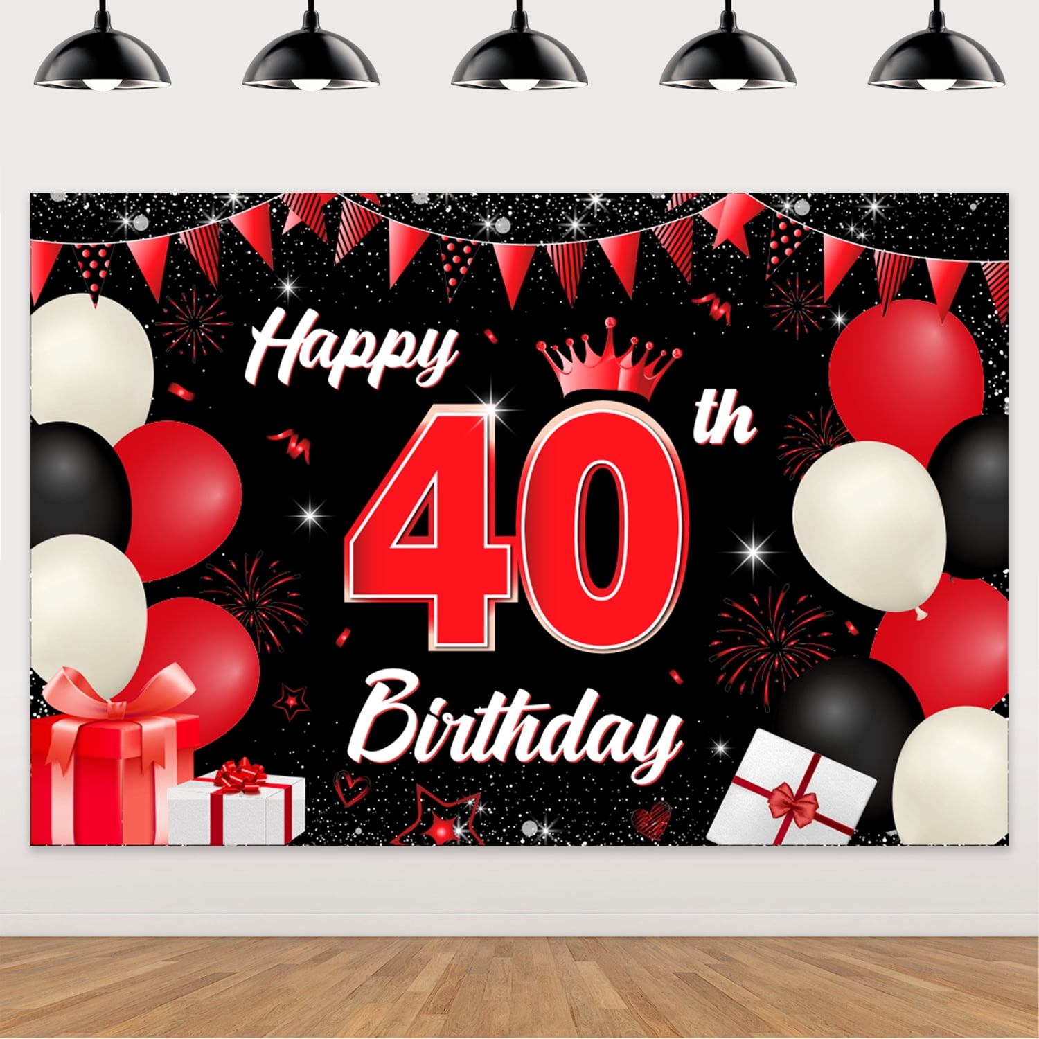 Black and Red Happy 40th Birthday Background Cake Topper Balloons Party ...