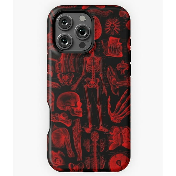 Black and Red Human Anatomy Skeleton and Organs, Medical Art P526 Phone Case for iPhone 11 12 13 ...