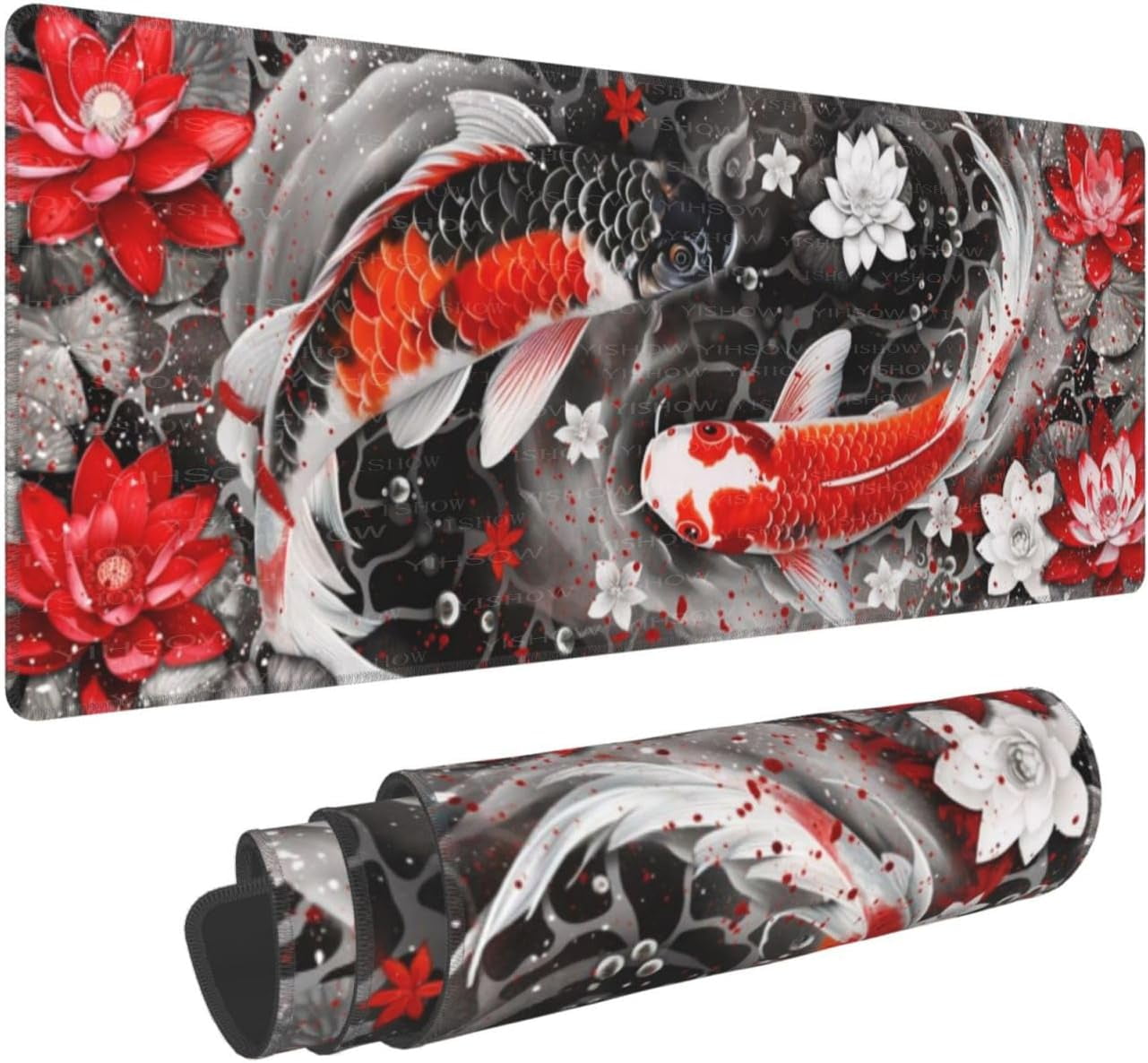 Black and Red Japanese Fish Gaming Mouse Pad Long Extended Large Mouse ...