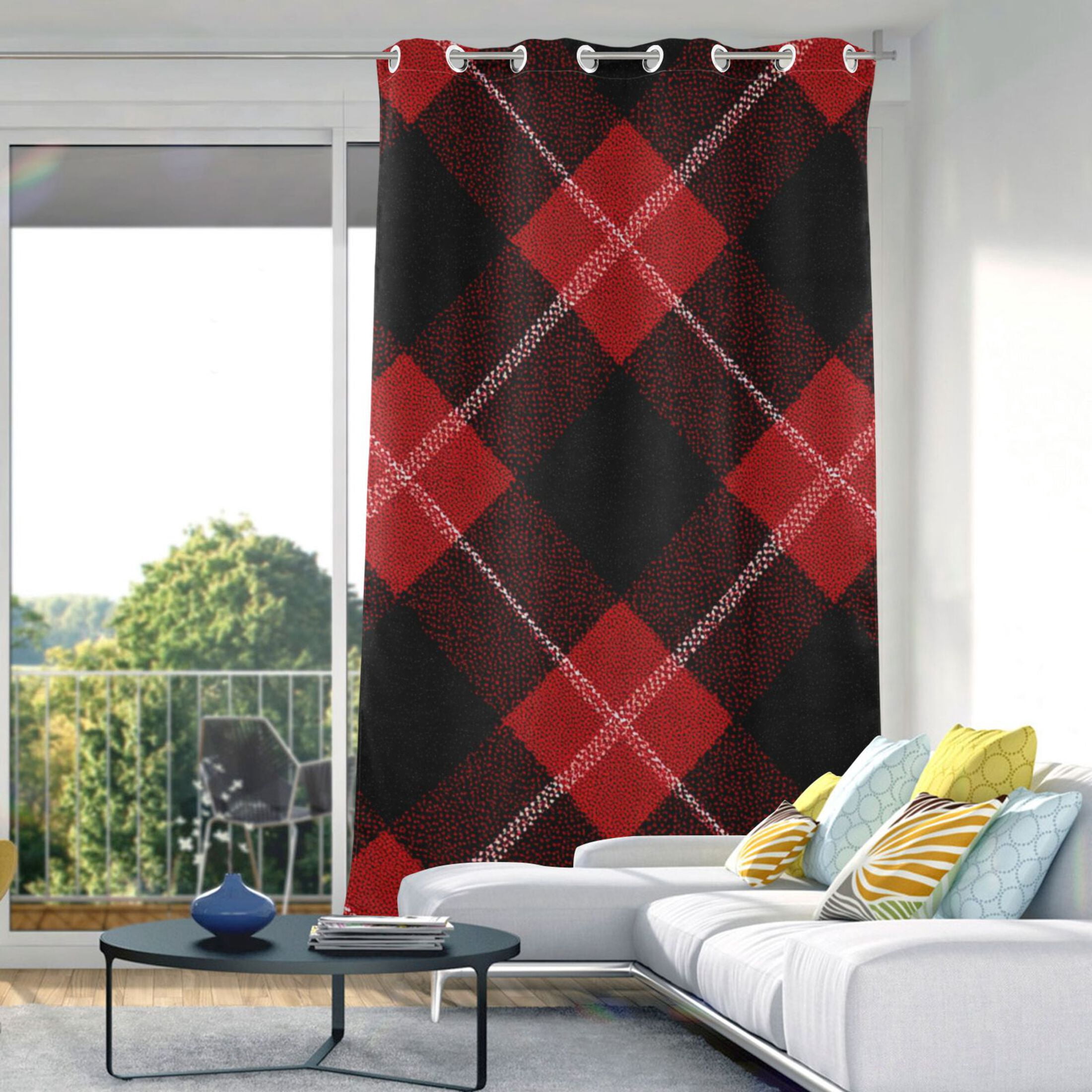 Black and Red Plaids White Lines Curtain Light Filtering Thermal ...