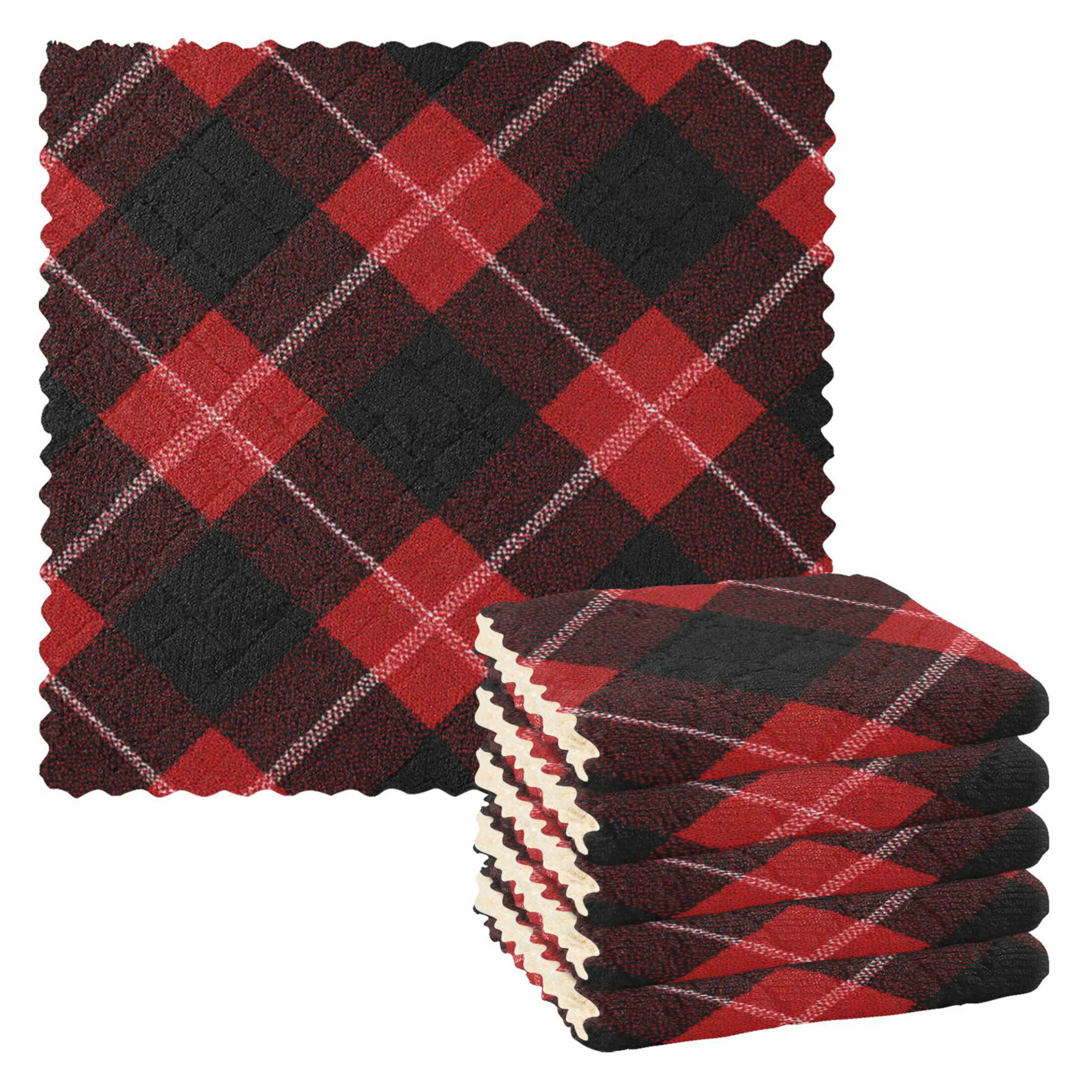 Black and Red Plaids White Lines Dish Cloths Dish Towels Cleaning ...