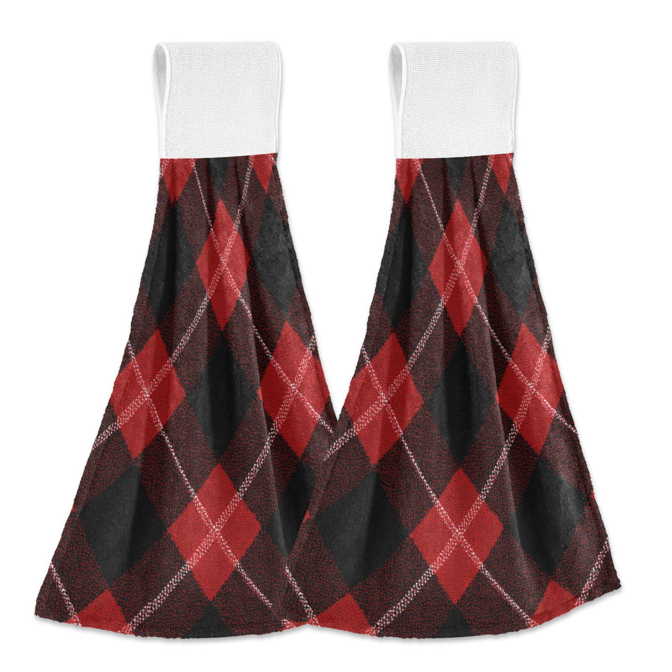 Black and Red Plaids White Lines Hanging Towels with Loop Hand Towels ...