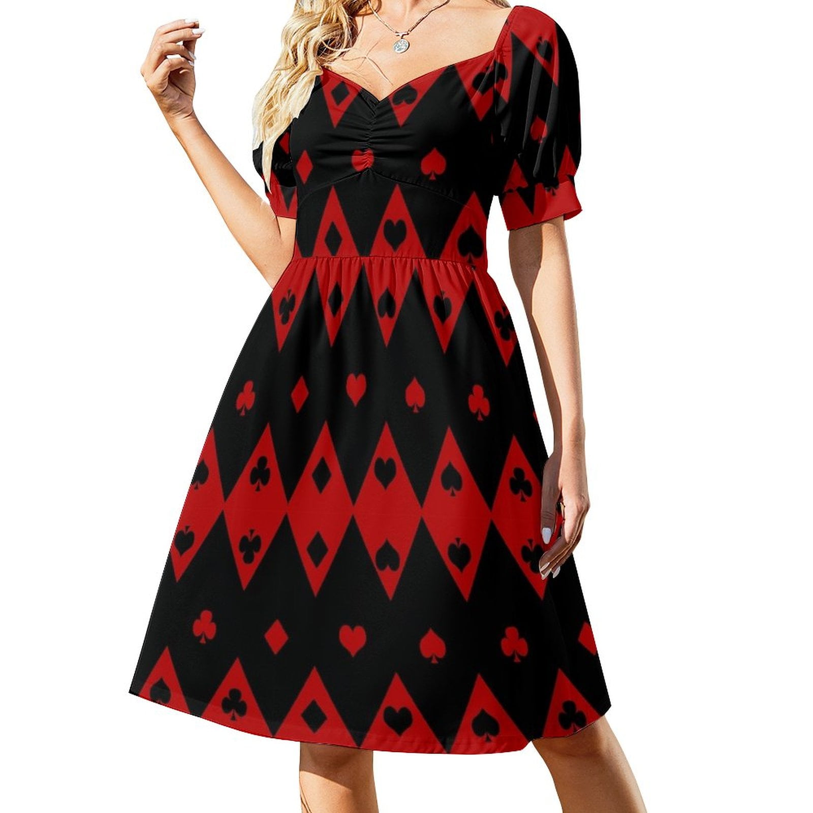 Black and Red Playing Card Shapes Sleeveless Dress elegant chic women ...