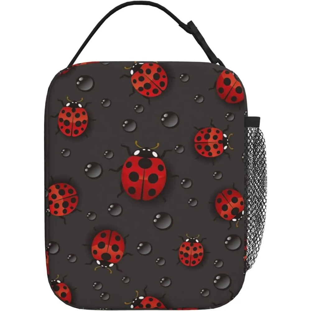 Black and Red Polka Dot Portable Lunch Bag Insulated Lunch Box Reusable ...