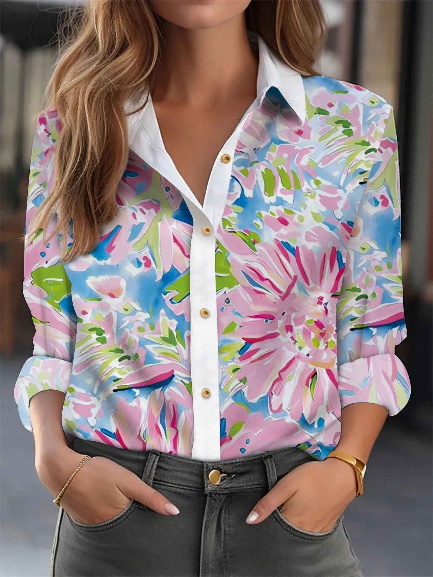 Black and Red Printed Women's Long Sleeve Shirts Fashion Single ...