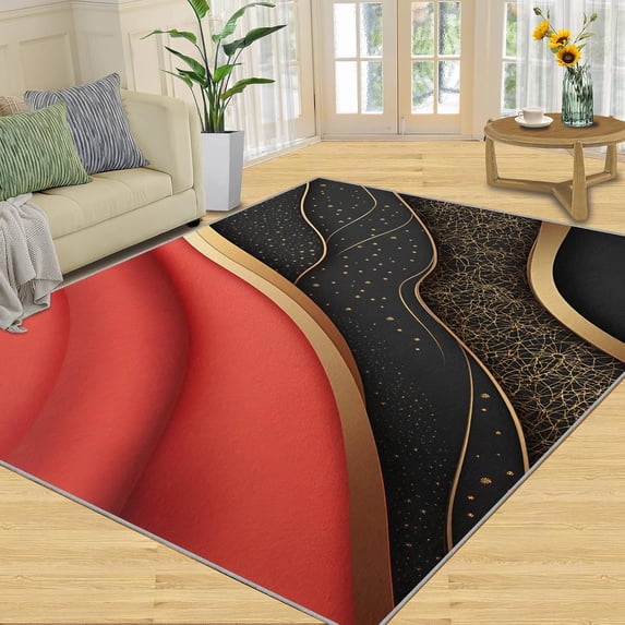 Black and Red Rug Home Decor, Red Black and Gold Rugs for Living Room ...