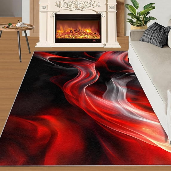 Black and Red Rugs for Living Room,Abstract Geometry Area Rugs, Wave ...