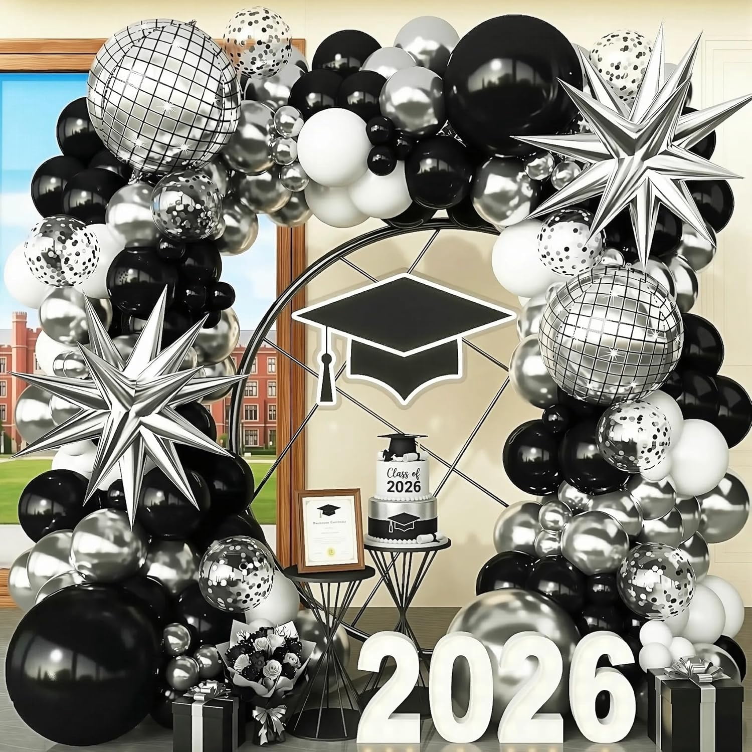 Black and Silver Balloons Arch Kit for Prom Decorations 2026 Graduation ...