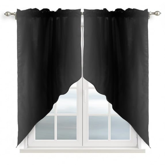 Black and Swag Curtain Valance for Window 2 Panels Grey Gradient Rod ...