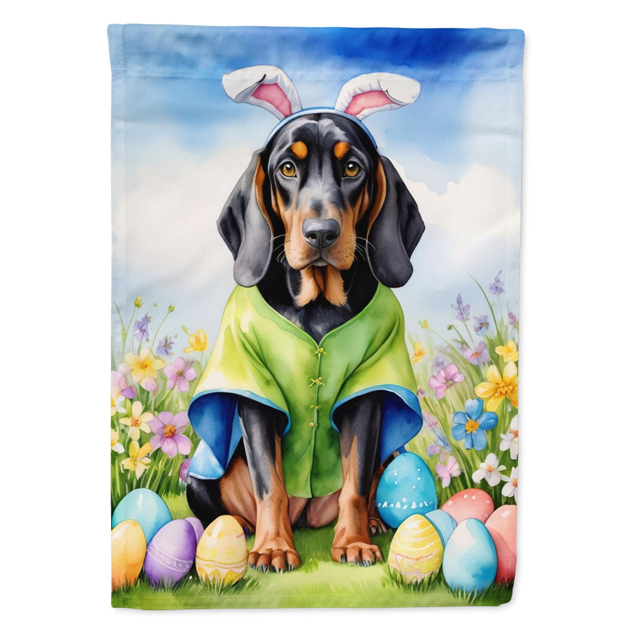Black and Tan Coonhound Easter Egg Hunt House Flag 28 in x 40 in ...