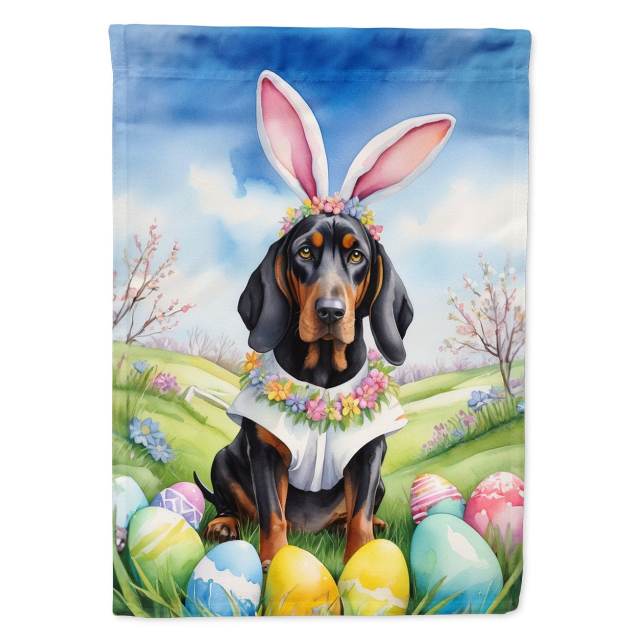 Black and Tan Coonhound Easter Egg Hunt House Flag 28 in x 40 in ...
