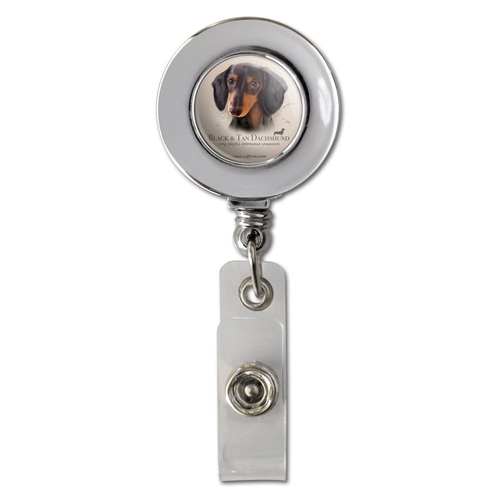 Black and Tan Dachshund Wiener Dog Breed Retractable Reel Chrome Badge ...