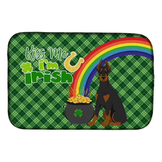 Black and Tan Doberman Pinscher St. Patrick's Day Dish Drying Mat 14 in ...