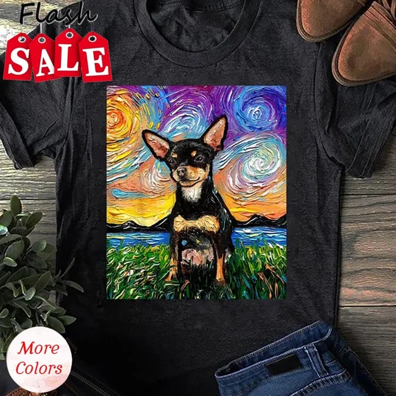 Black and Tan Smooth Chihuahua Starry Night Dog Art - Gift for Dog ...