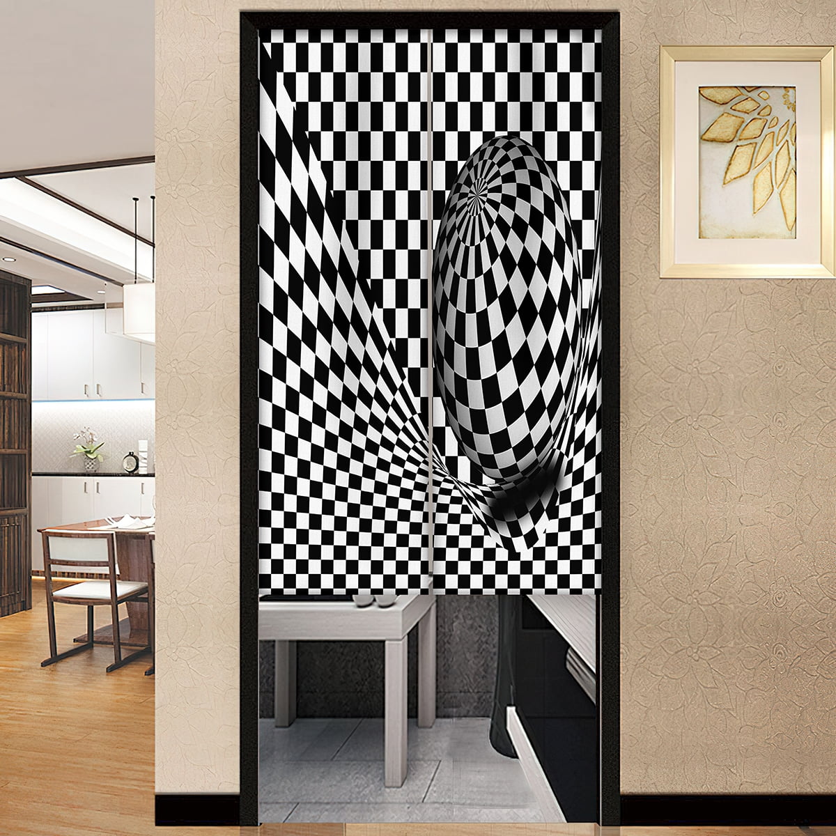 Black and White 3D Abstract Geometric Door Curtain Bedroom Kitchen ...