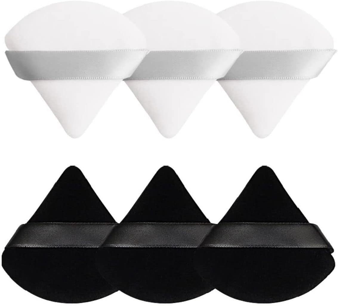 Black and White 6 Pack Triangle Puffs with Velvet Makeup Puff with ...