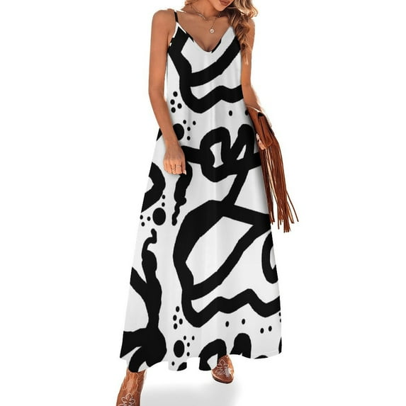 Black and White Abstract Line Art Sleeveless Dress fairy dress birthday ...