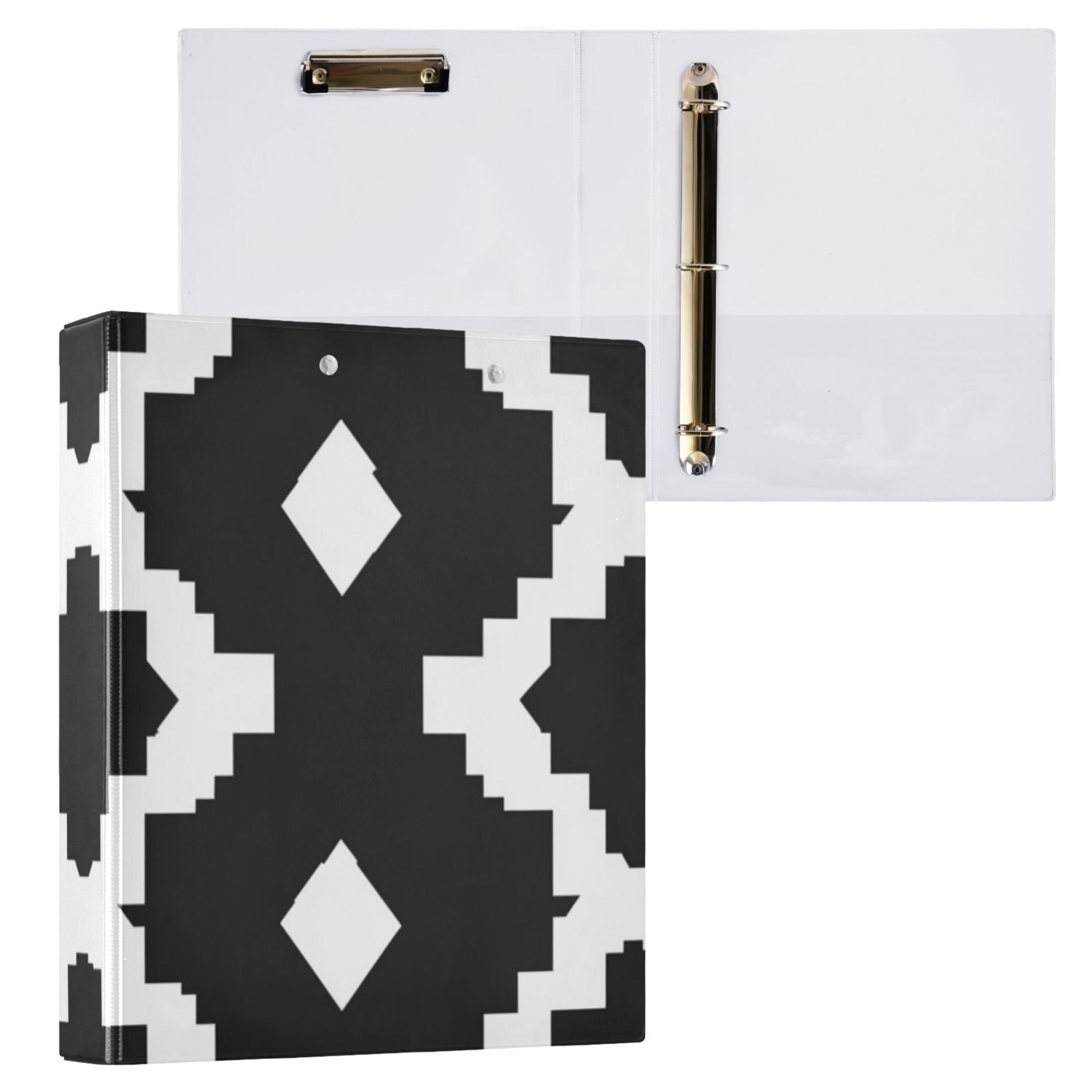 Black and White Abstract Pattern Round Ring Binder 3 Rings 1.5 ...