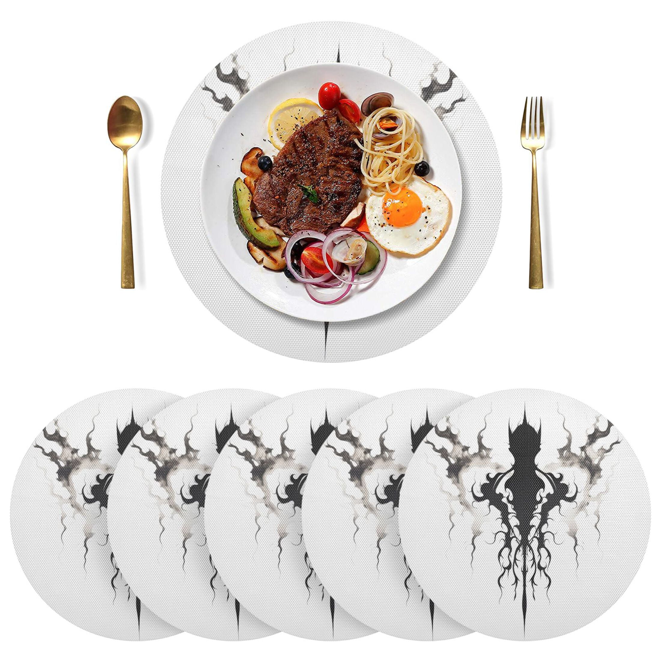 Black and White Abstract Round Plate Mats Non-Slip Place Mat Washable ...