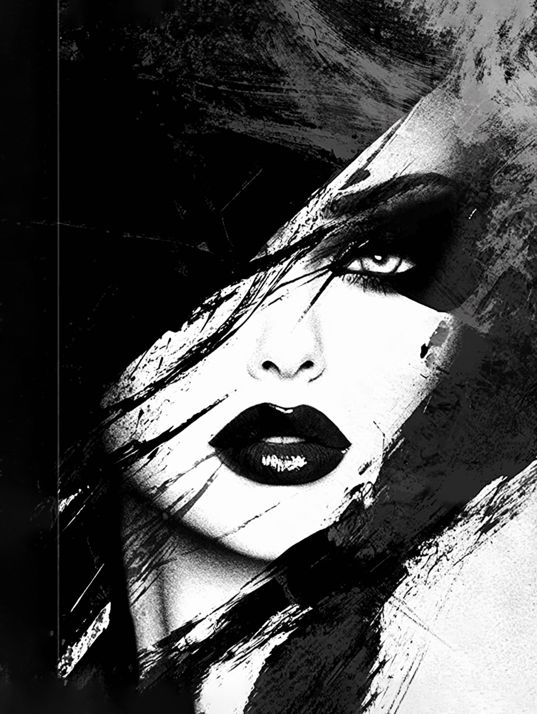 Black and White Abstract Woman Face Canvas PaintingSuitable for Living ...
