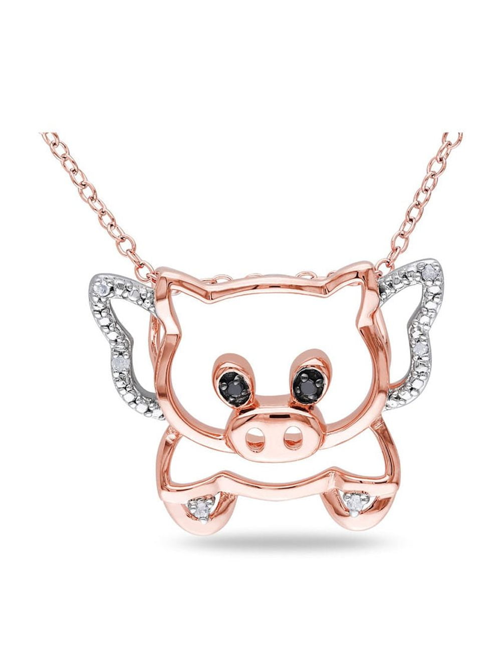 Black and White Accent Diamond Pigs Can Fly Charm Pendant Necklace in ...