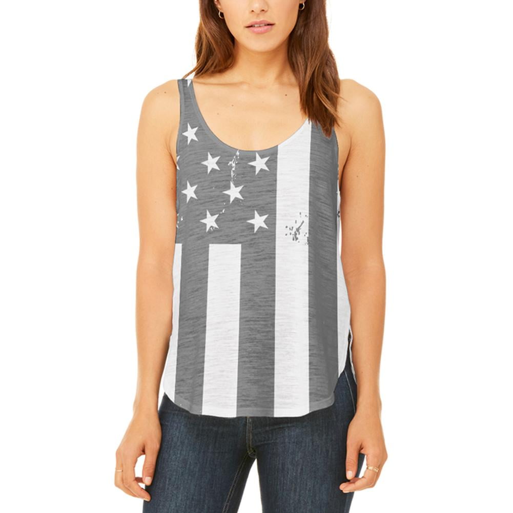 Black and White American Flag Juniors Flowy Side Slit Tank Top ...