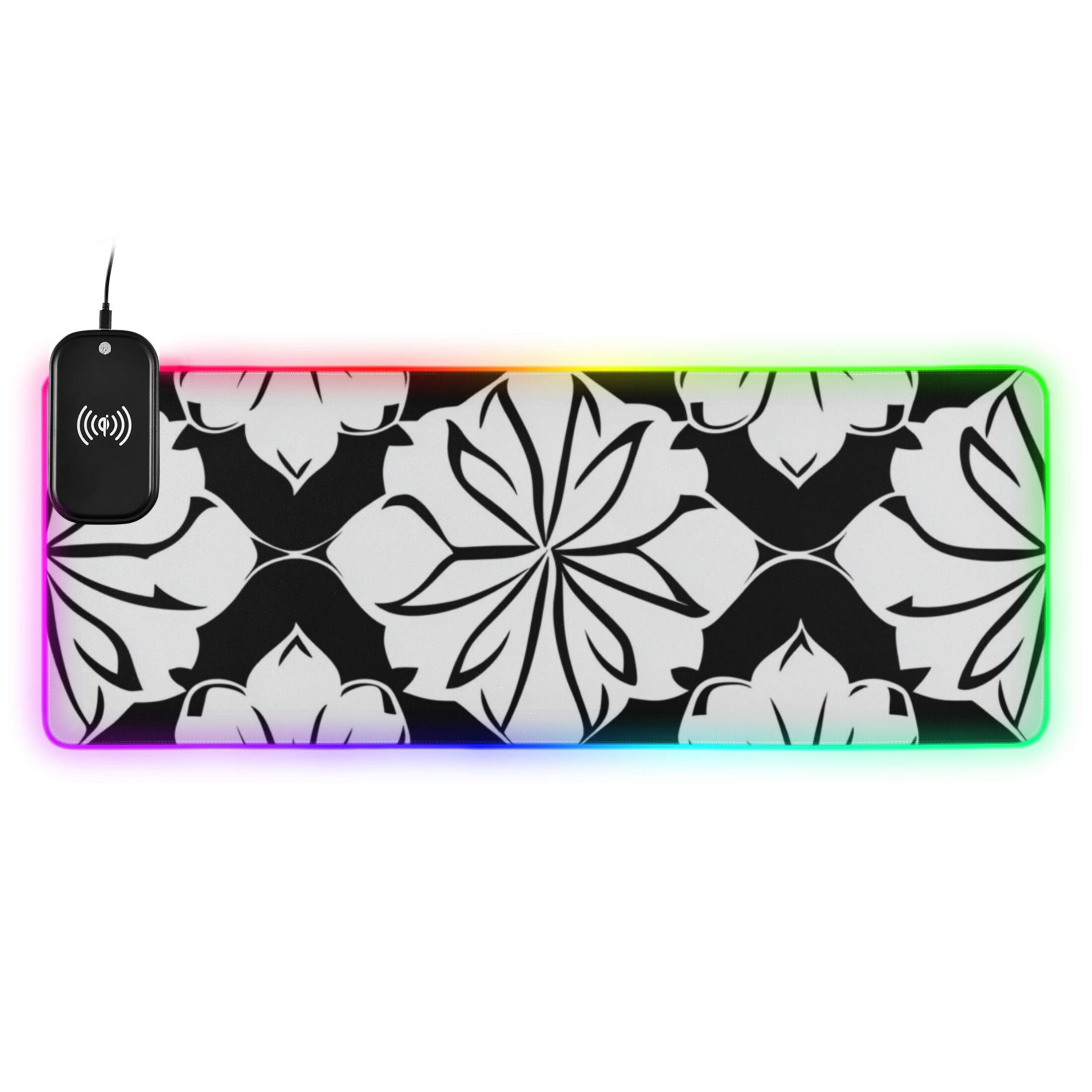 Black and White Art Flowers Wireless Charging RGB Gaming Mouse Pad ...