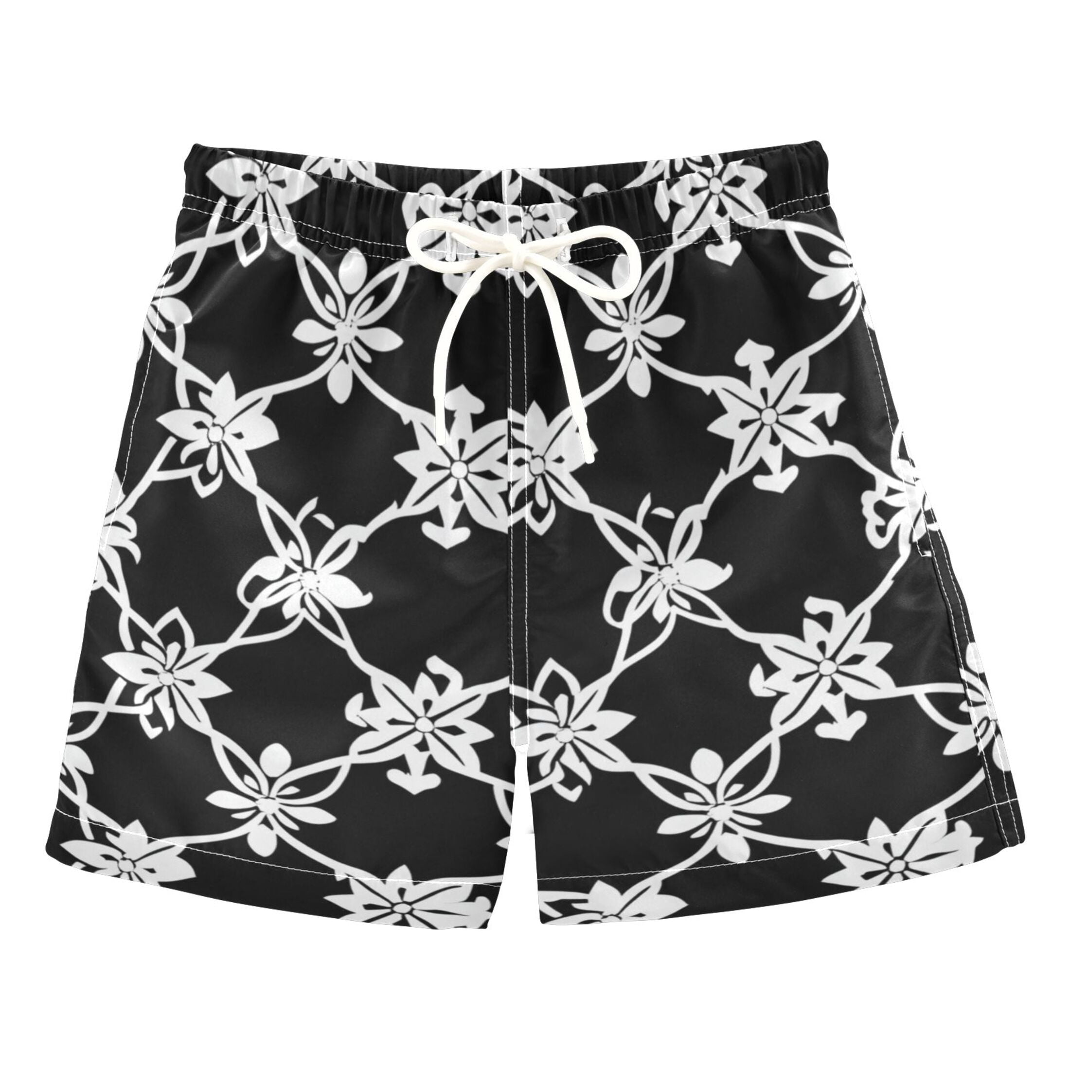 Black and White Art Pattern Boys Swim Trunks Quick Dry Boy Swim Shorts ...