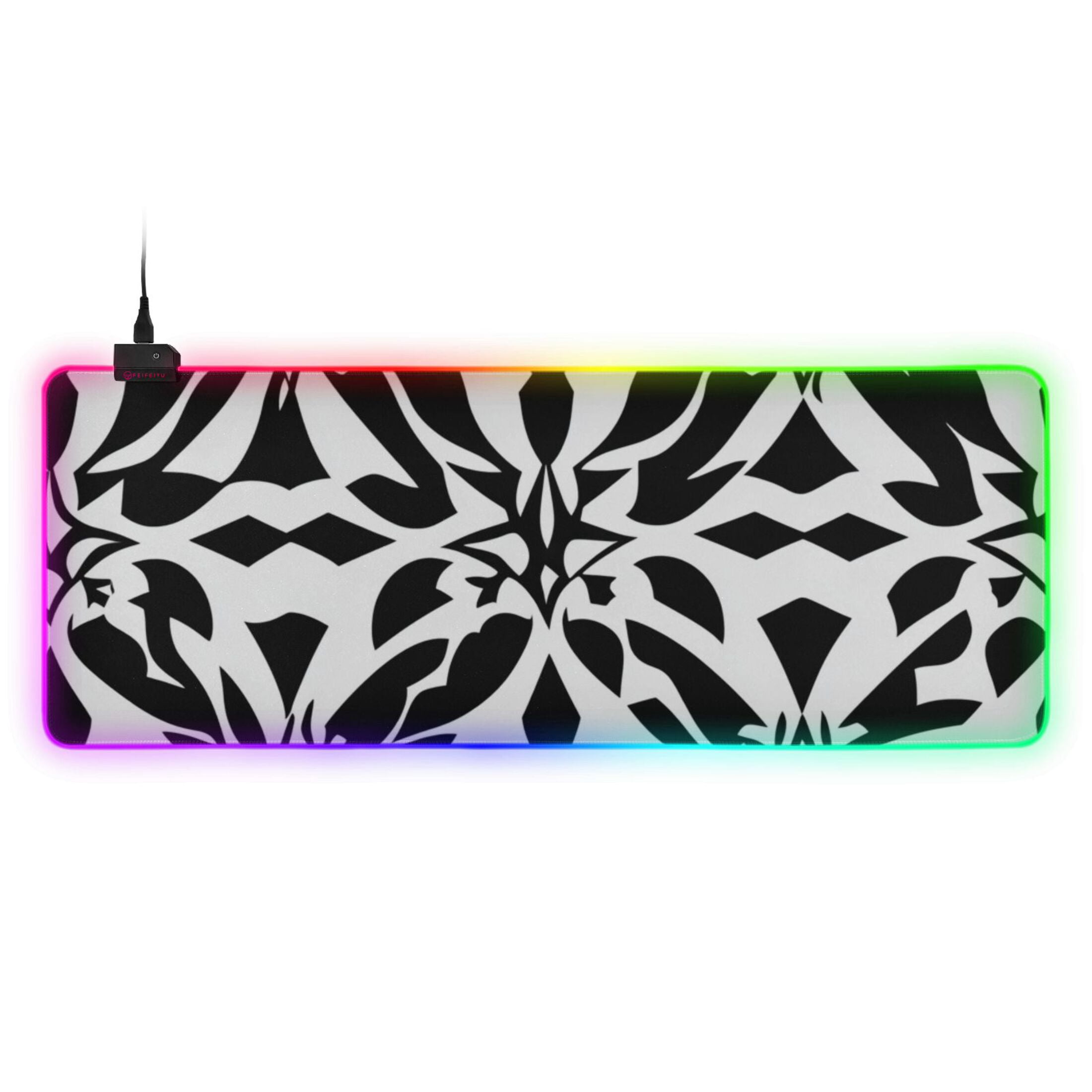Black and White Art Pattern RGB Gaming Mouse Pad Large Keyboard Mat ...