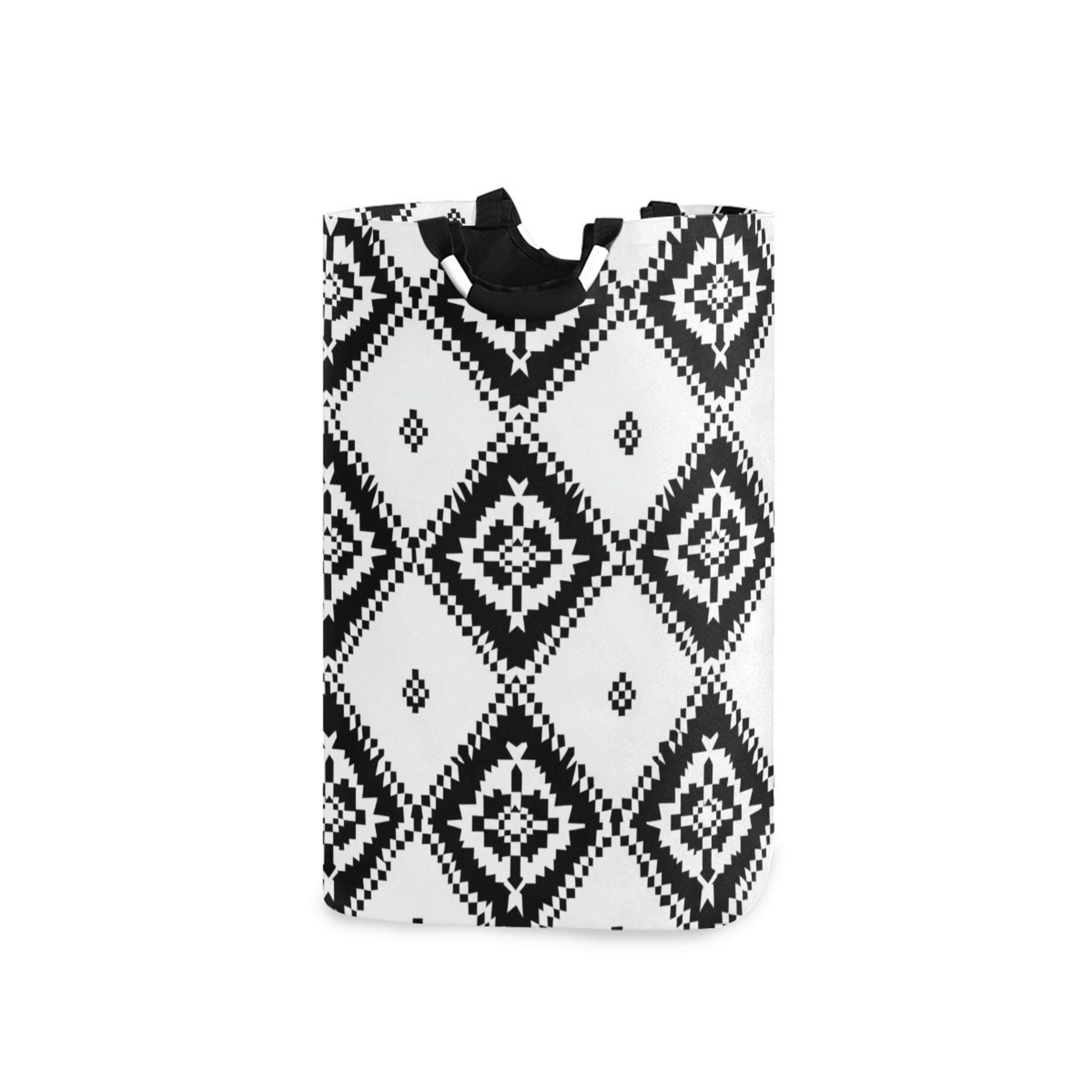 Black and White Art Squares Laundry Basket with Handles Foldable ...