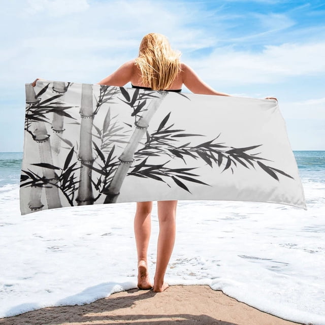 Black and White Bamboo Beach Towel Bathroom Soft Absorbent Towel ...