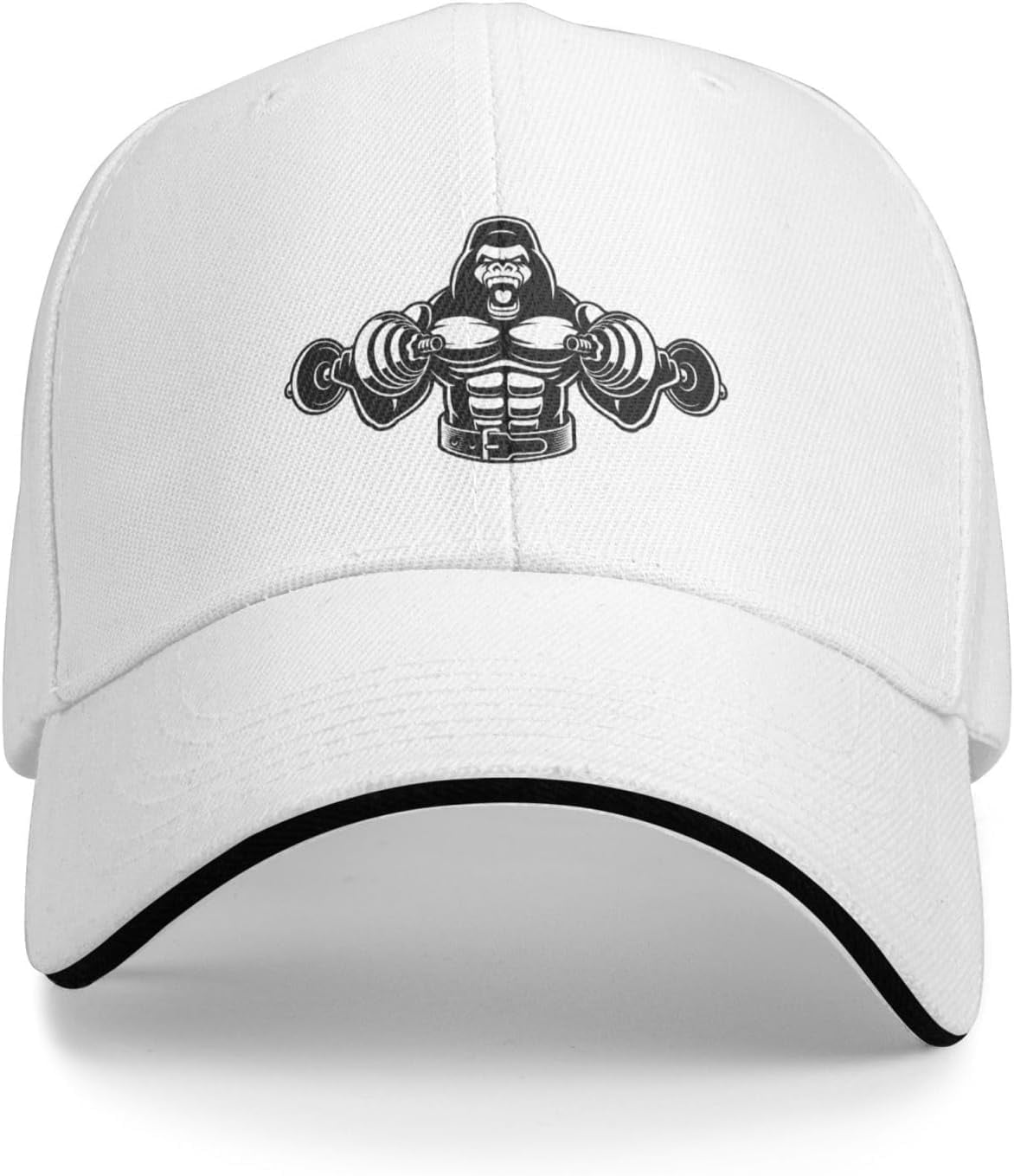 Black and White Bodybuilding Monkey with Dumbbells Baseball Cap ...