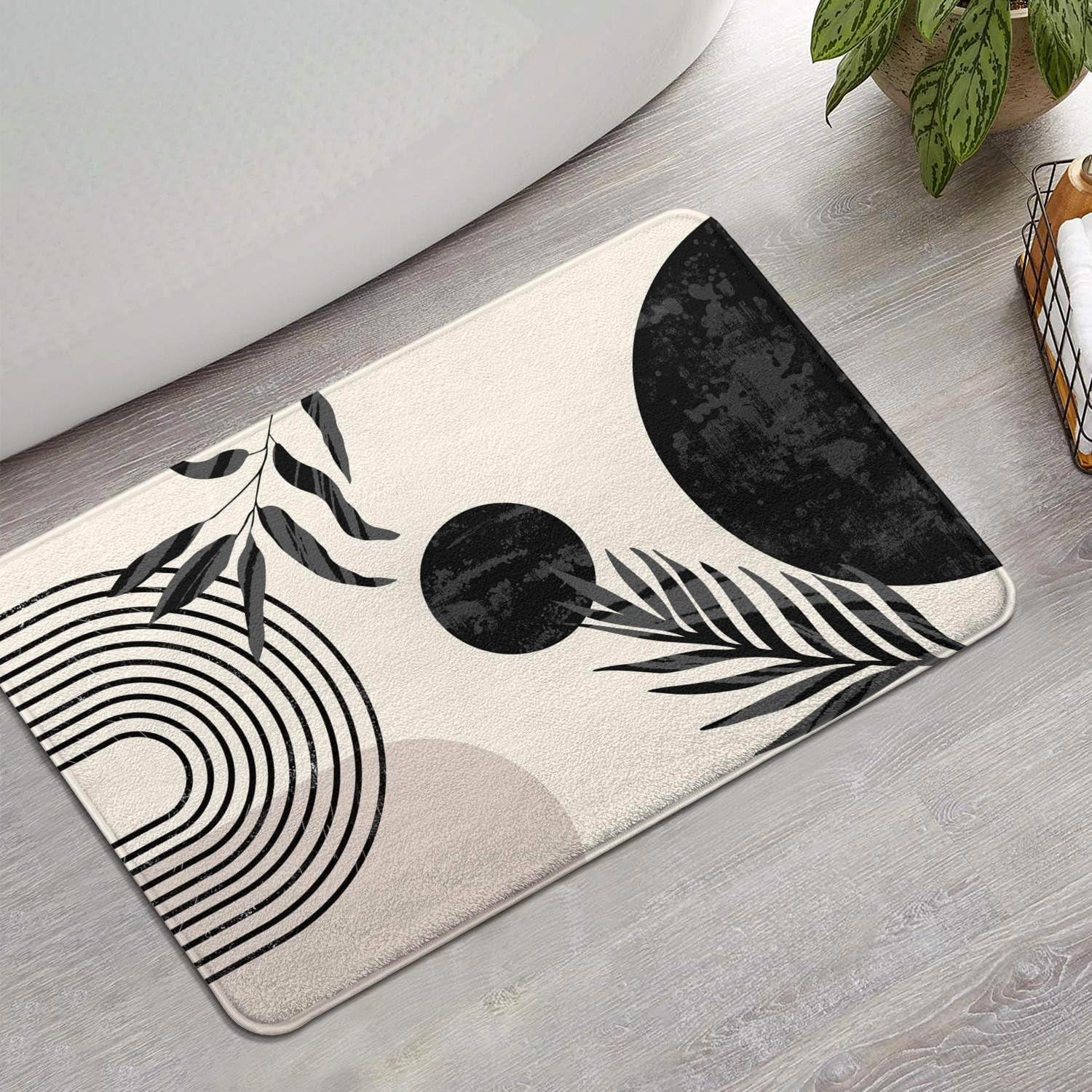 Black and White Boho Bathroom Rugs Non-Slip, Cute Bath Mat Soft ...