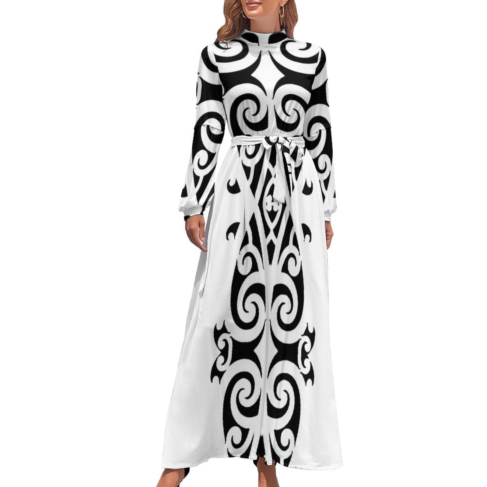 Black and White Bold Māori Design Māori Art New Zealand Long Dress ...