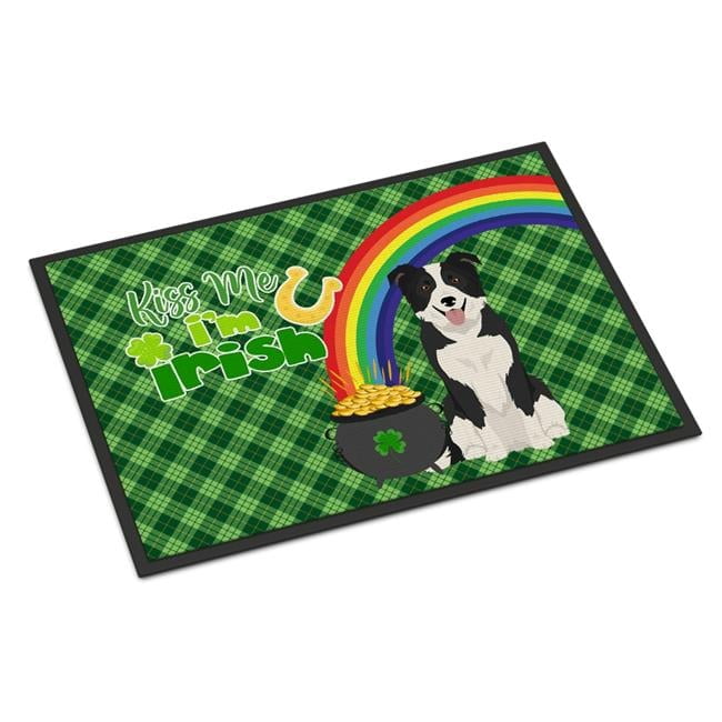 Black and White Border Collie St. Patrick's Day Indoor or Outdoor Mat ...