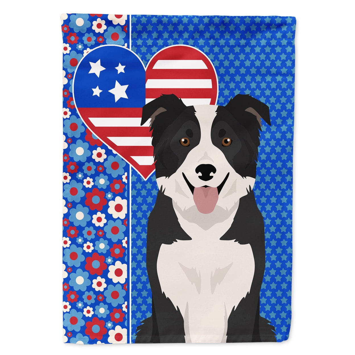 Black and White Border Collie USA American Flag Canvas House Size ...